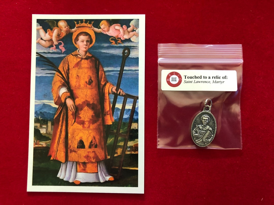 Saint Lawrence Relic Medal Pack - Third Class Relic Holy Card & Medal ...