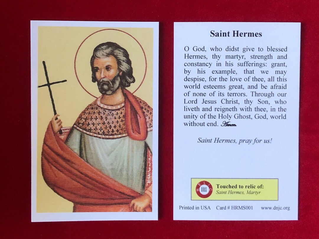 Saint Hermes Third Class Relic Holy Card (touched to a First Class ...