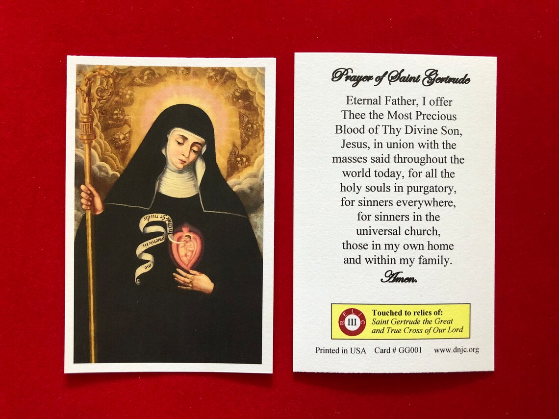 Saint Gertrude the Great Third Class Relic Holy Cards (touched to a ...