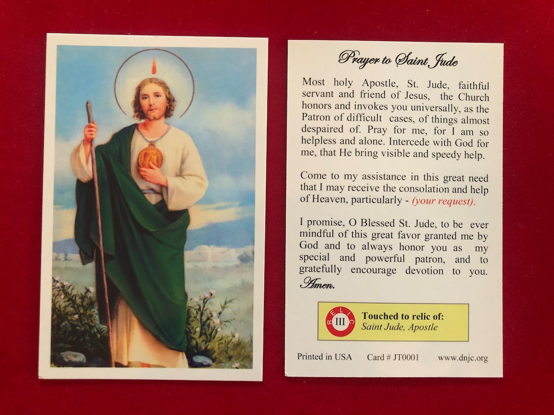 Saint Jude Third Class Relic Holy Card (touched to a Relic of Saint ...