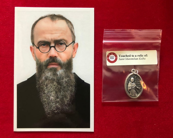Saint Maximilian Kolbe Relic Medal Pack Third Class Relic Holy Card ...