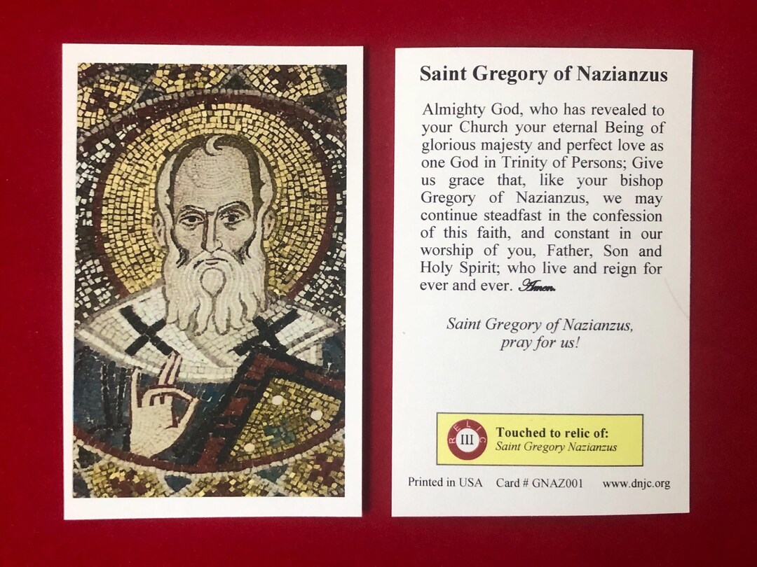 Saint Gregory Nazianzus Third Class Relic Holy Card (touched to a First ...