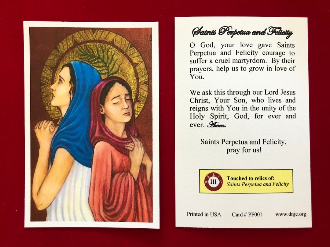 Saints Perpetua and Felicity Third Class Relic Holy Cards (touched to a ...