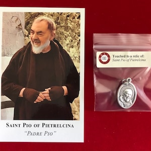 Saint Padre Pio Relic Medal Pack Third Class Relic Holy Card & Medal ...