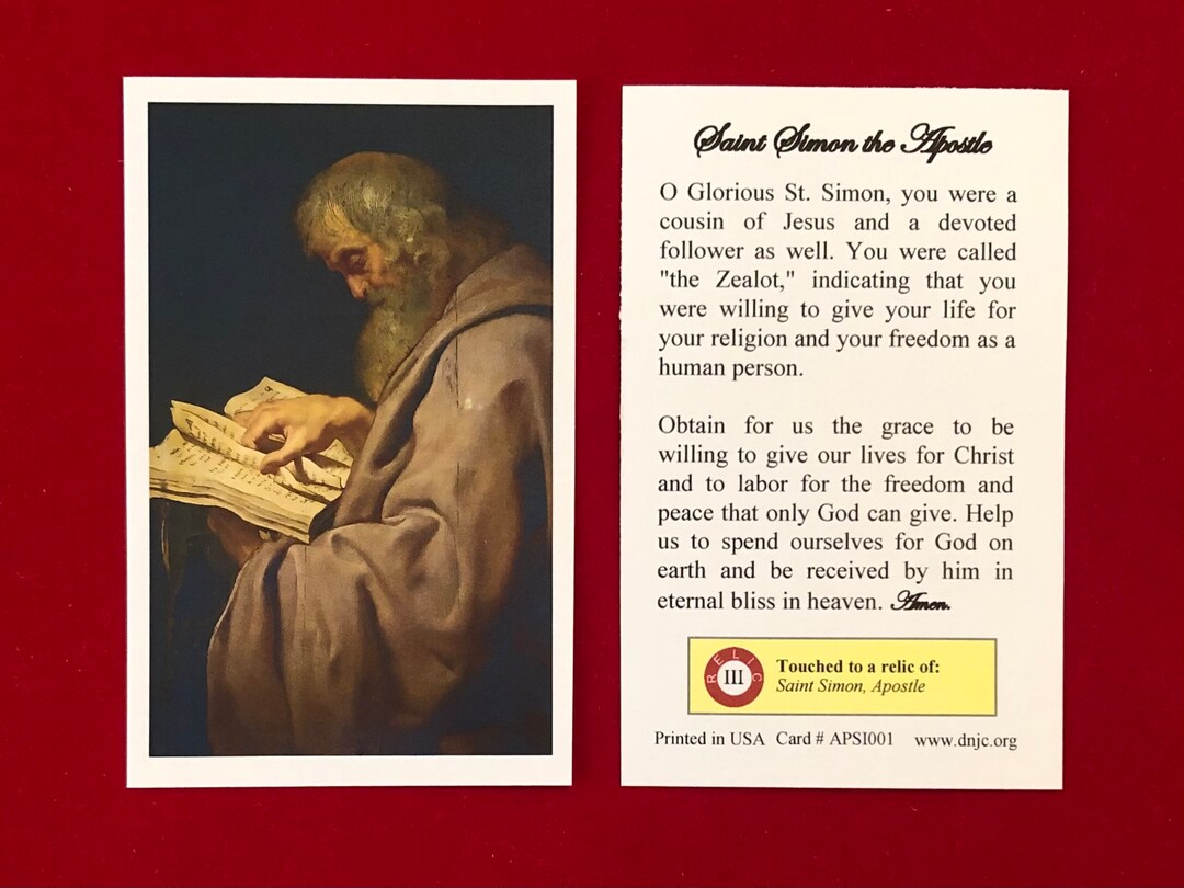 6-pack of Saint Simon the Apostle Third Class Relic Holy Cards (touched ...