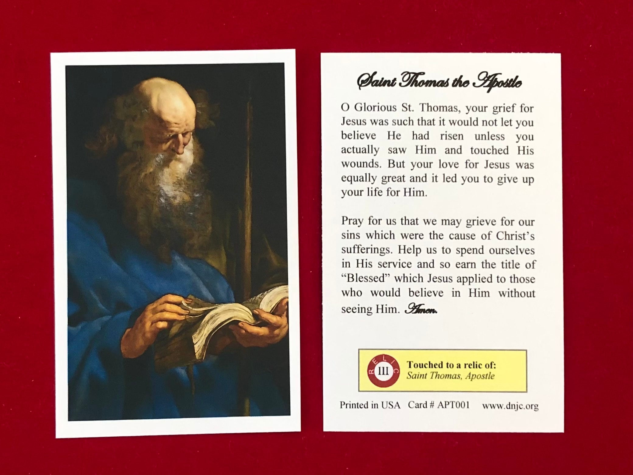 Saint Thomas the Apostle Third Class Relic Holy Cards (touched to a ...