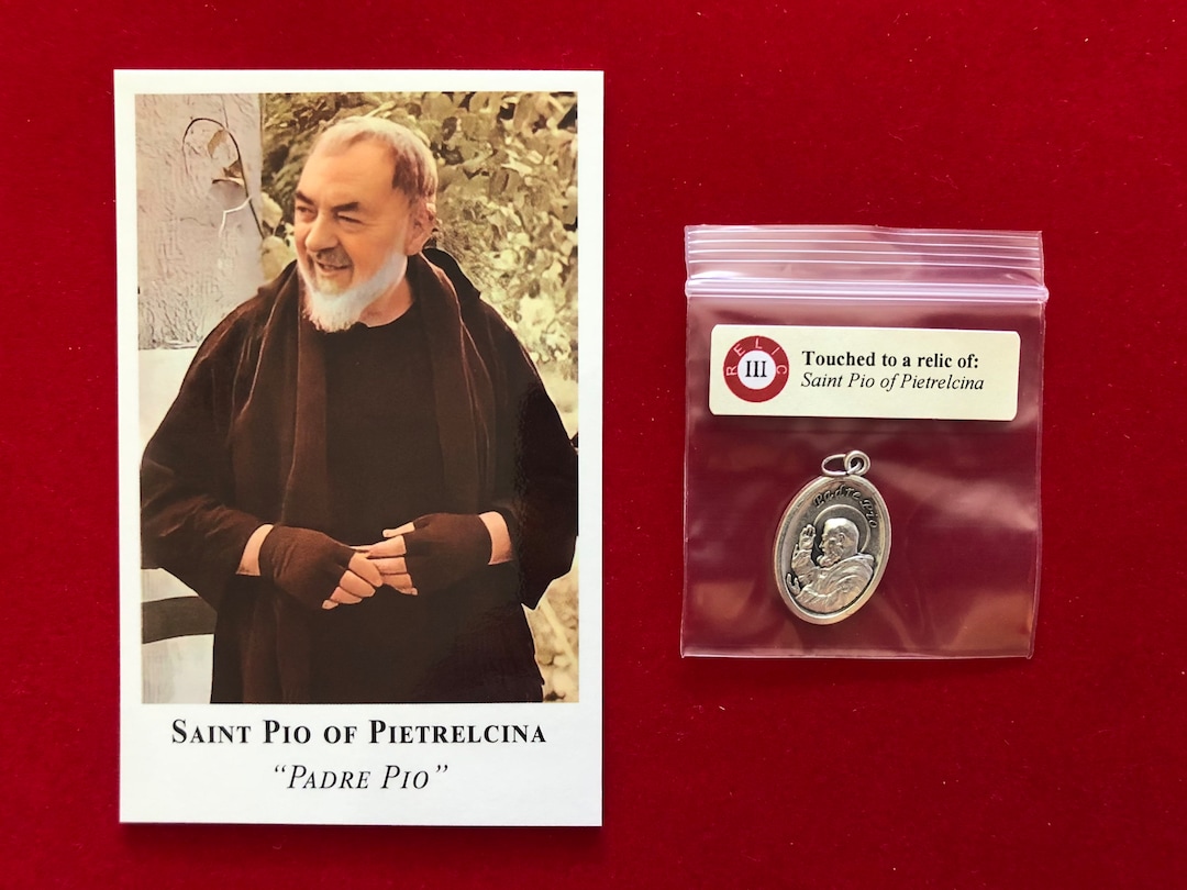 Saint Padre Pio Relic Medal Pack Third Class Relic Holy Card - Etsy