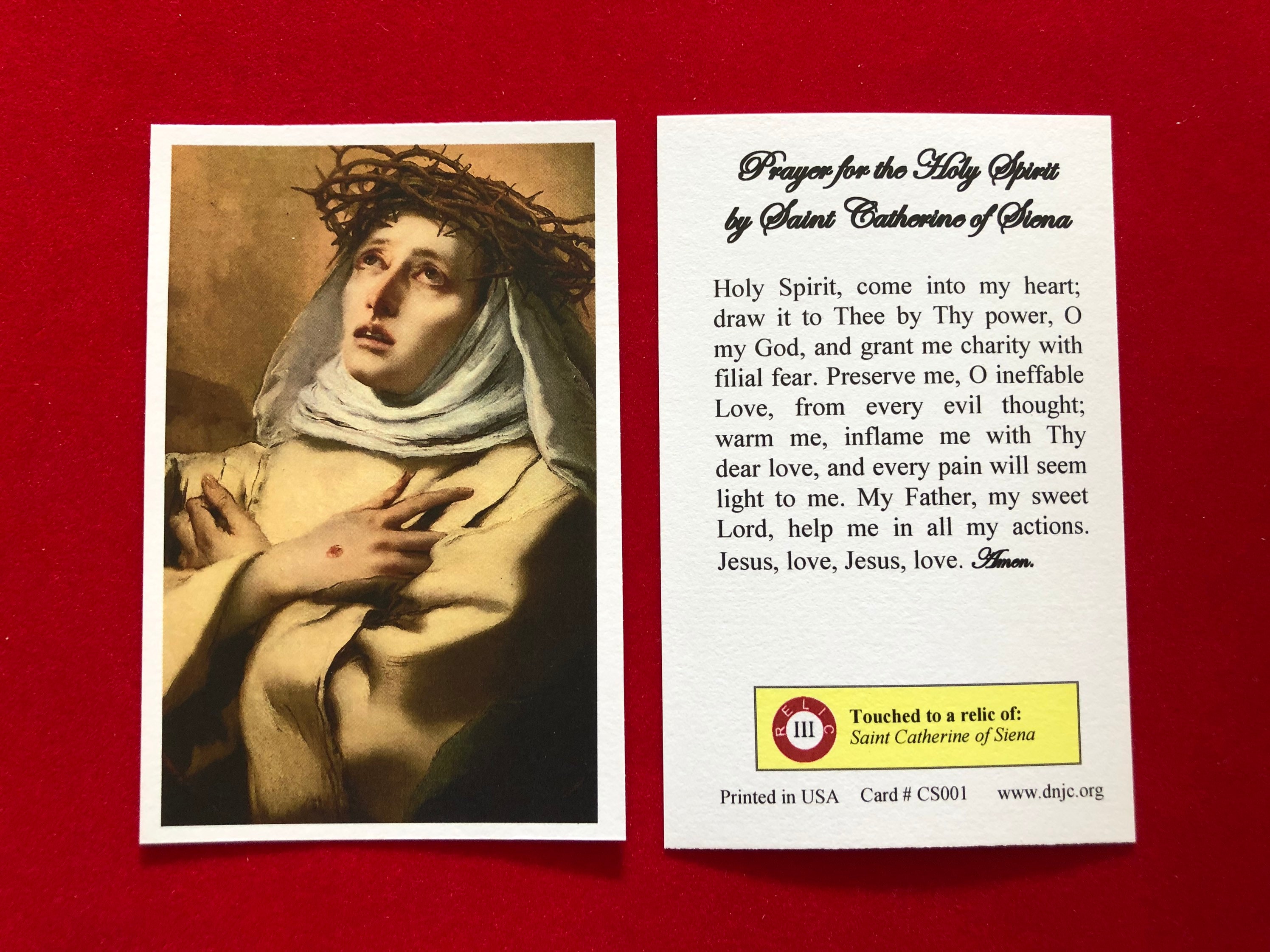 Saint Catherine of Siena Third Class Relic Holy Cards touched to a ...