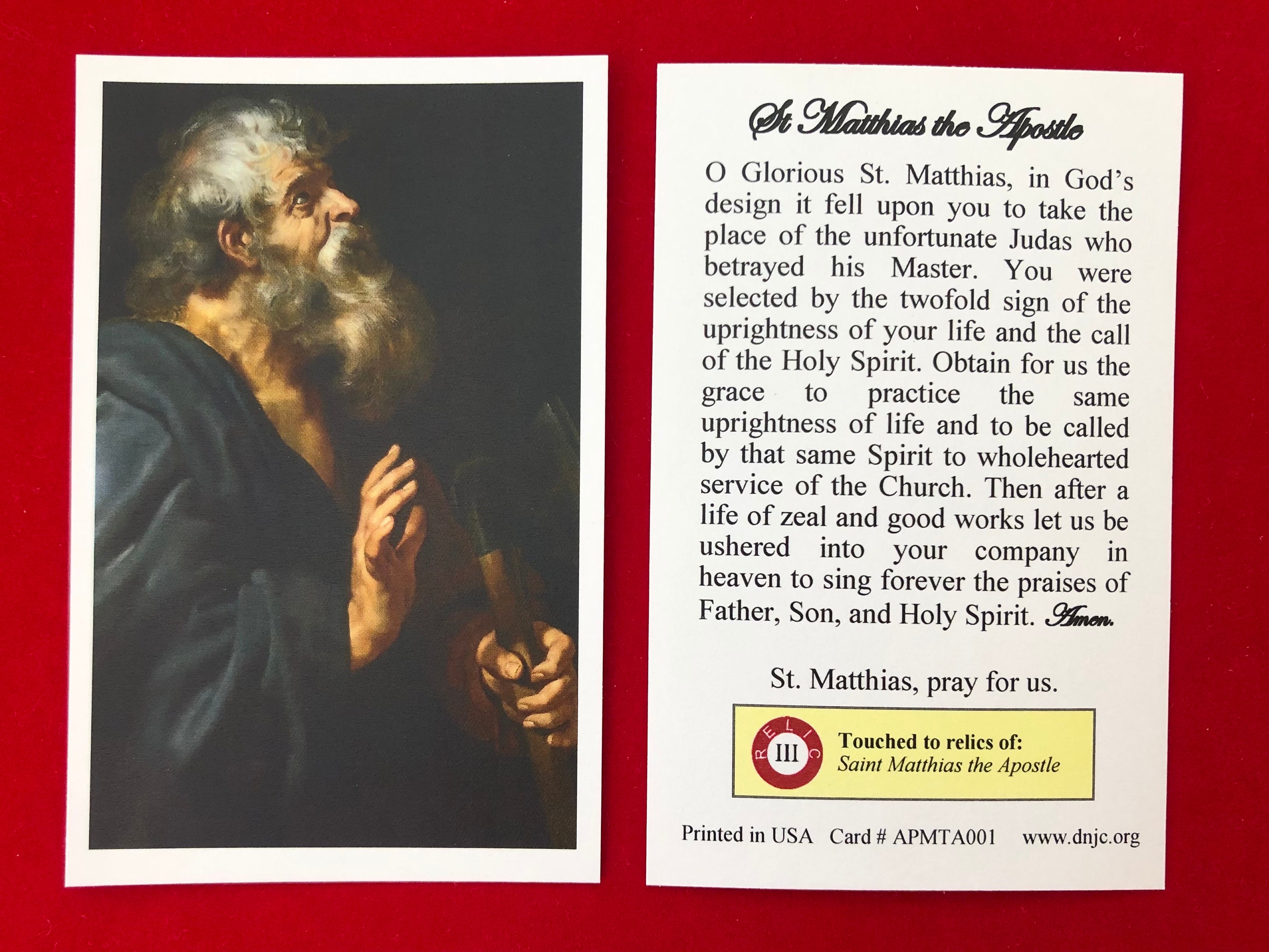 Saint Matthias the Apostle Third Class Relic Holy Cards (touched to a ...