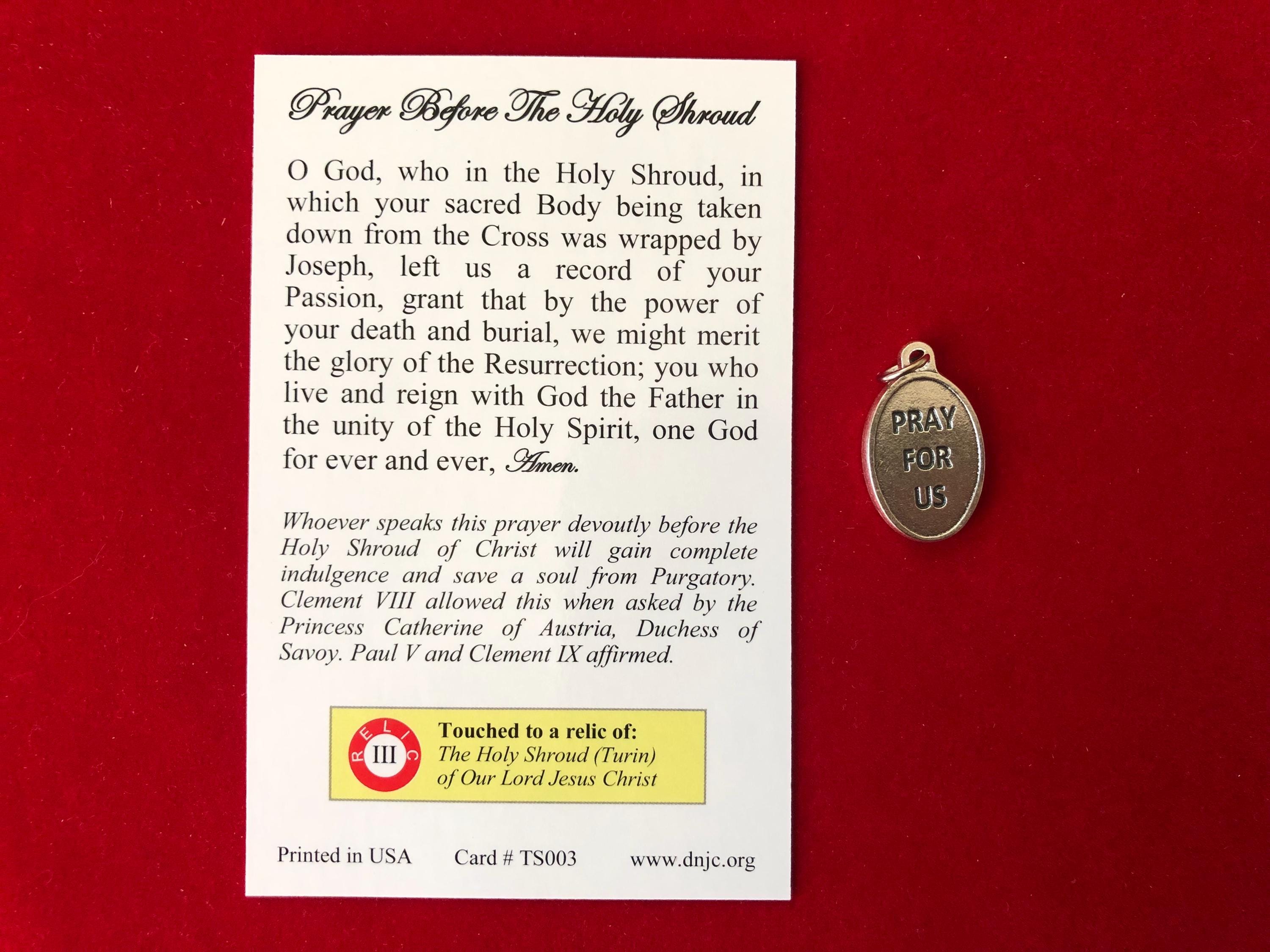 Holy Shroud of Turin Relic Medal Pack - Third Class Relic Holy Card ...