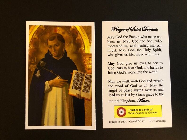 Saint Dominic De Guzman Third Class Relic Holy Cards touched to a First ...