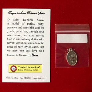 Saint Dominic Savio Relic Medal Pack - Third Class Relic Holy Card ...