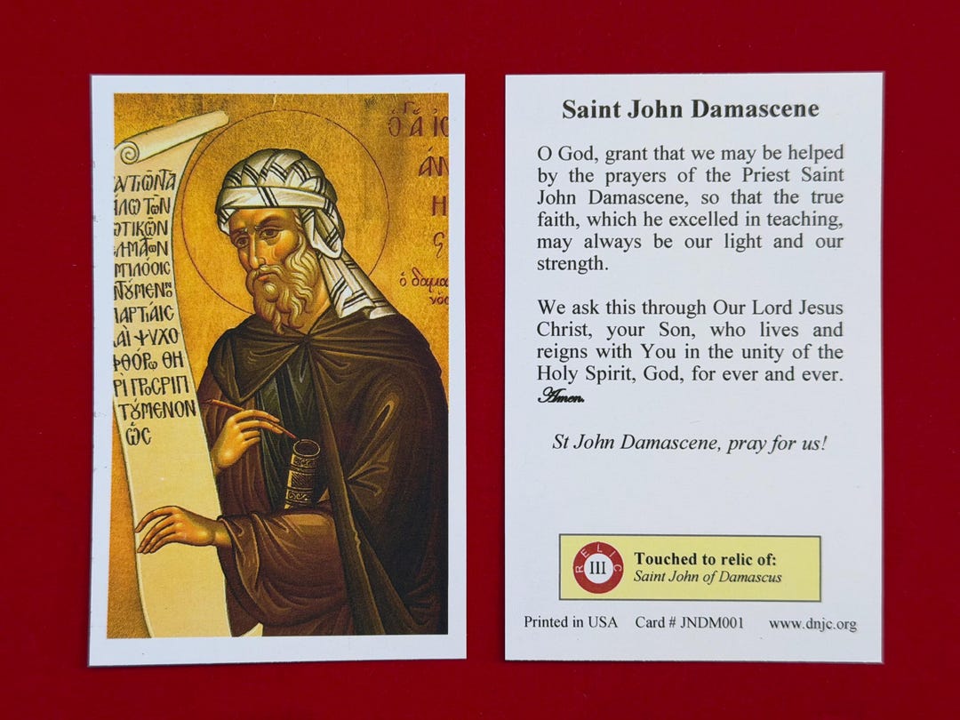 Saint John Damascene Third Class Relic Holy Cards (touched to a Relic ...