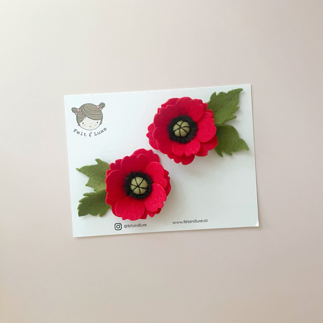Poppy Hair Clip, Poppy Headband, Felt Hair Clip, Flower Hair Clip, Baby ...