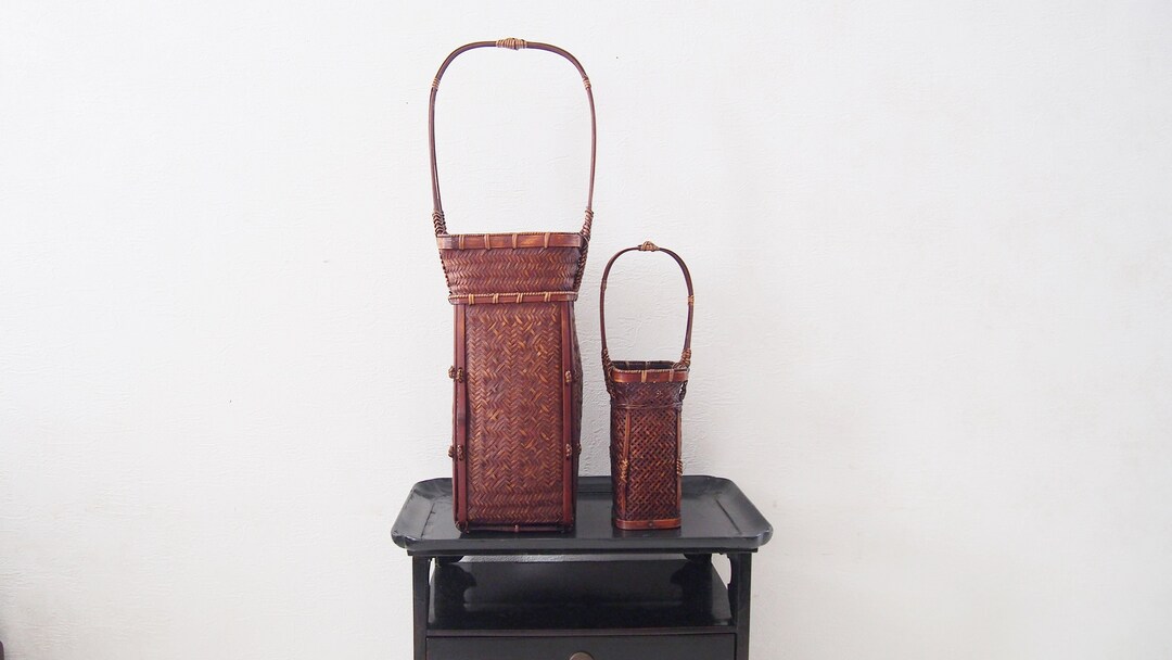 Set of Japanese Vintage Bamboo Ikebana Vase Hozan Style Flower Vase ...