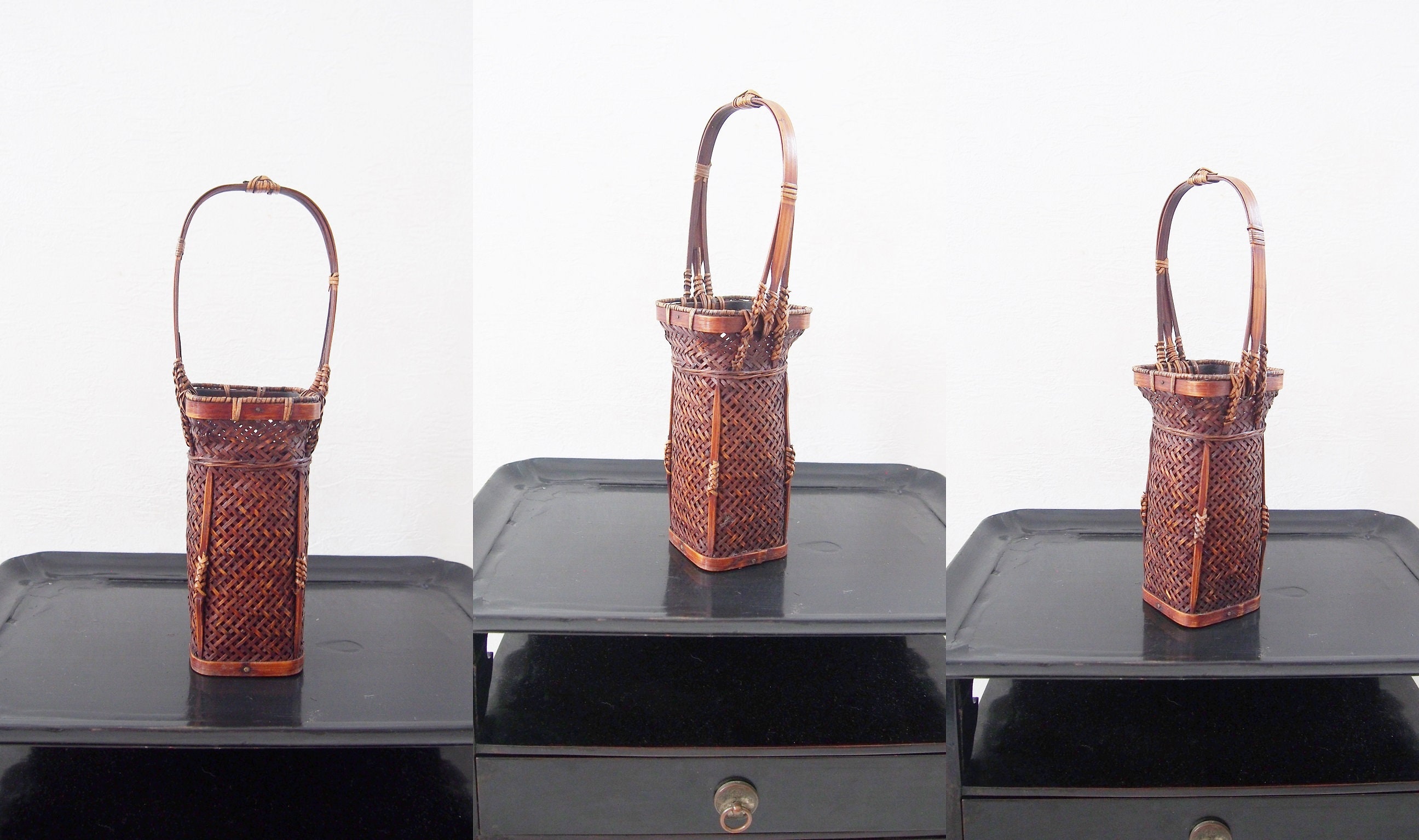 Set of Japanese Vintage Bamboo Ikebana Vase Hozan Style Flower Vase ...