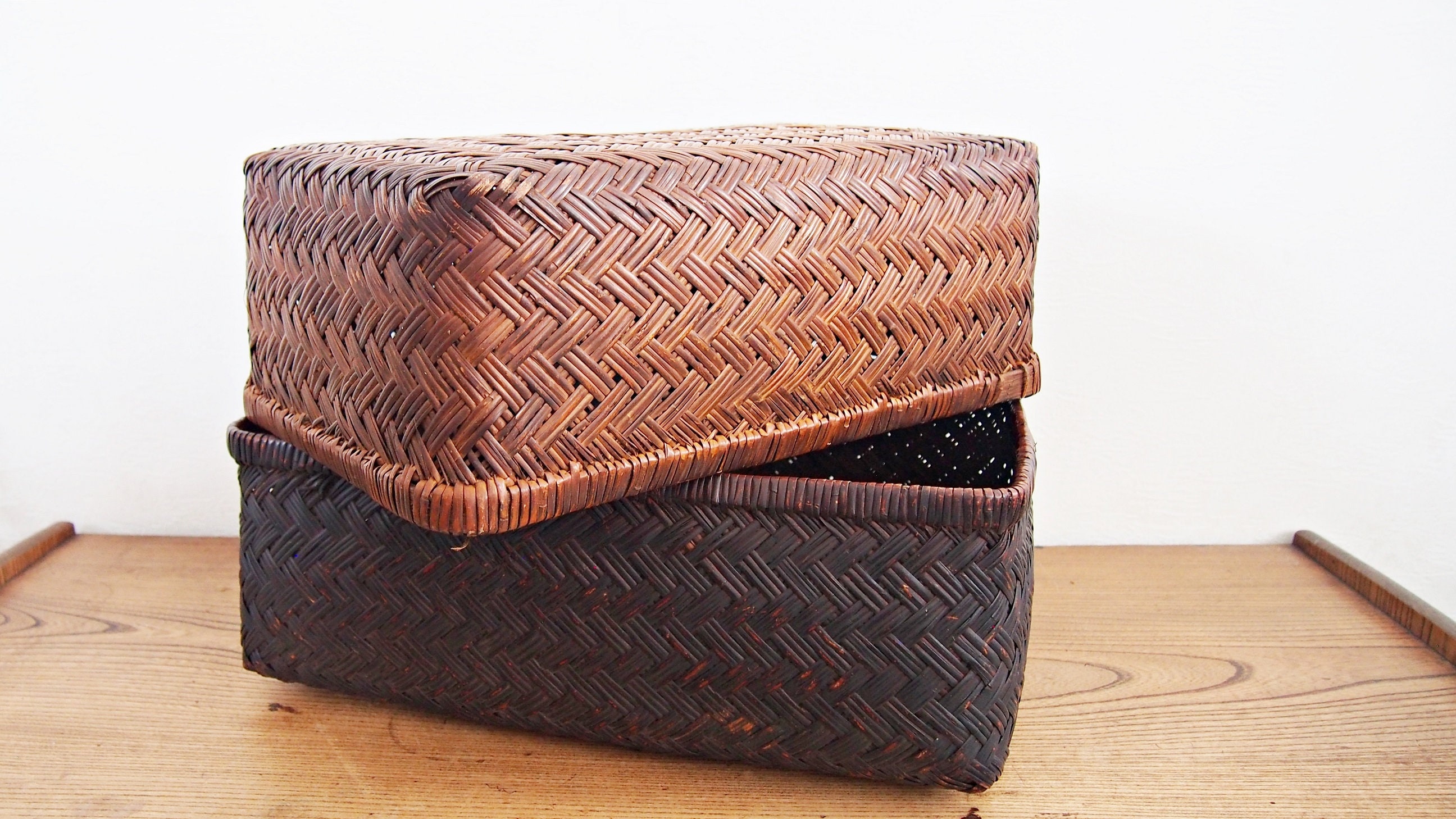 A Japanese Antique Wicker Bamoo Basket Box Kori W41d28h15cm, Kimono ...
