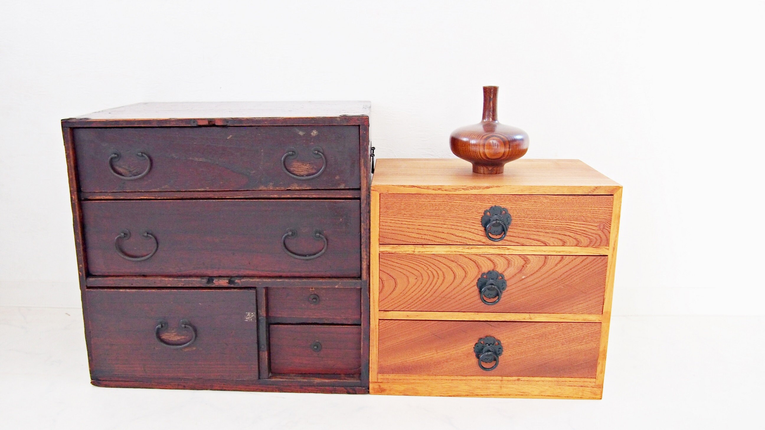 A Japanese Vintage Desktop Wood Chest With Natural Wood Grain - Etsy