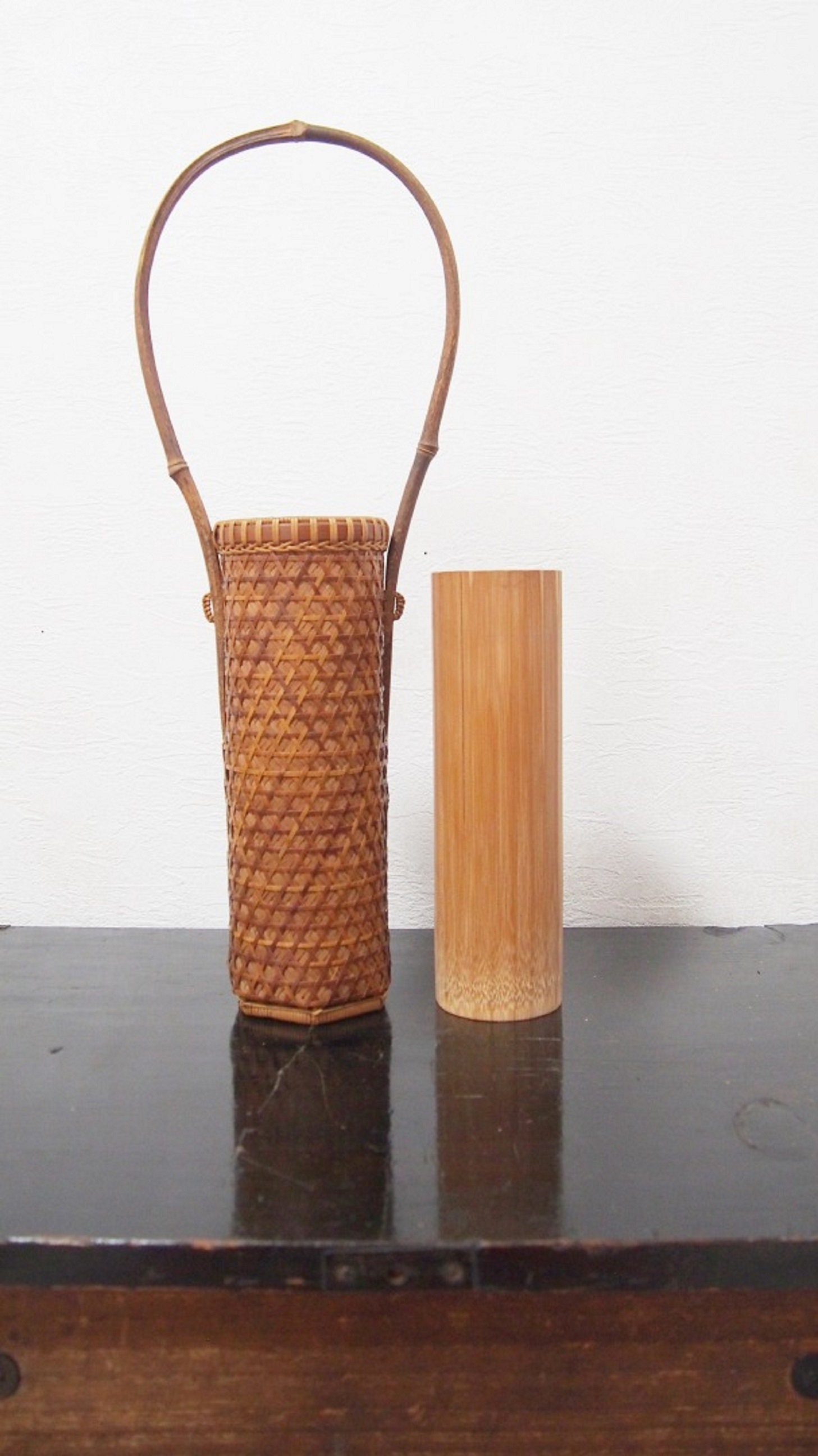 A Japanese Vintage Bamboo Ikebana Vase by Ichihara-kaunsai Flower Vase ...