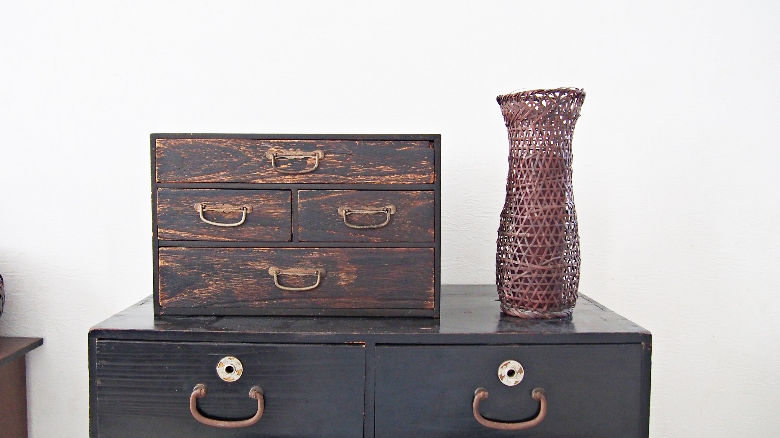 A Japanese Antique Desk Top Chest Tansu, Medichine Box, Oharibako ...