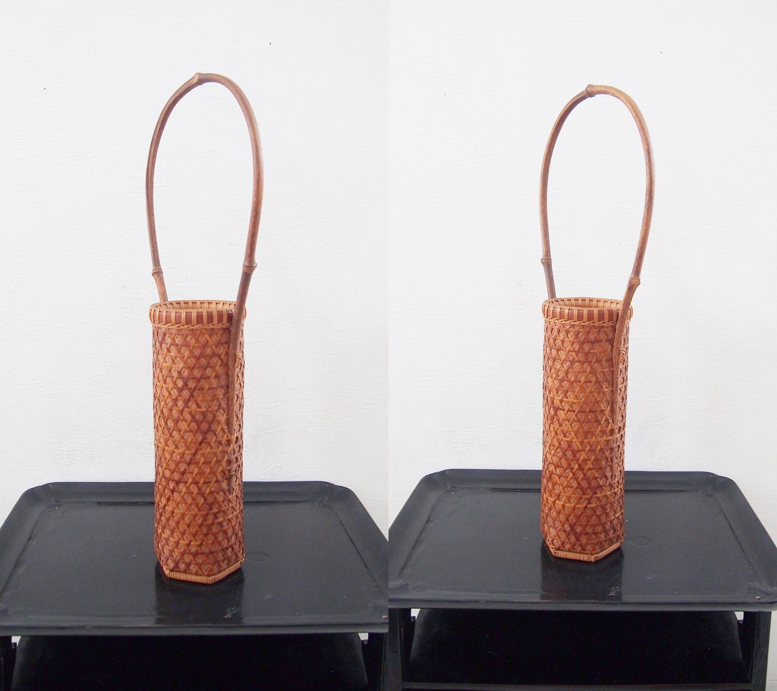 A Japanese Vintage Bamboo Ikebana Vase by Ichihara-kaunsai Flower Vase ...