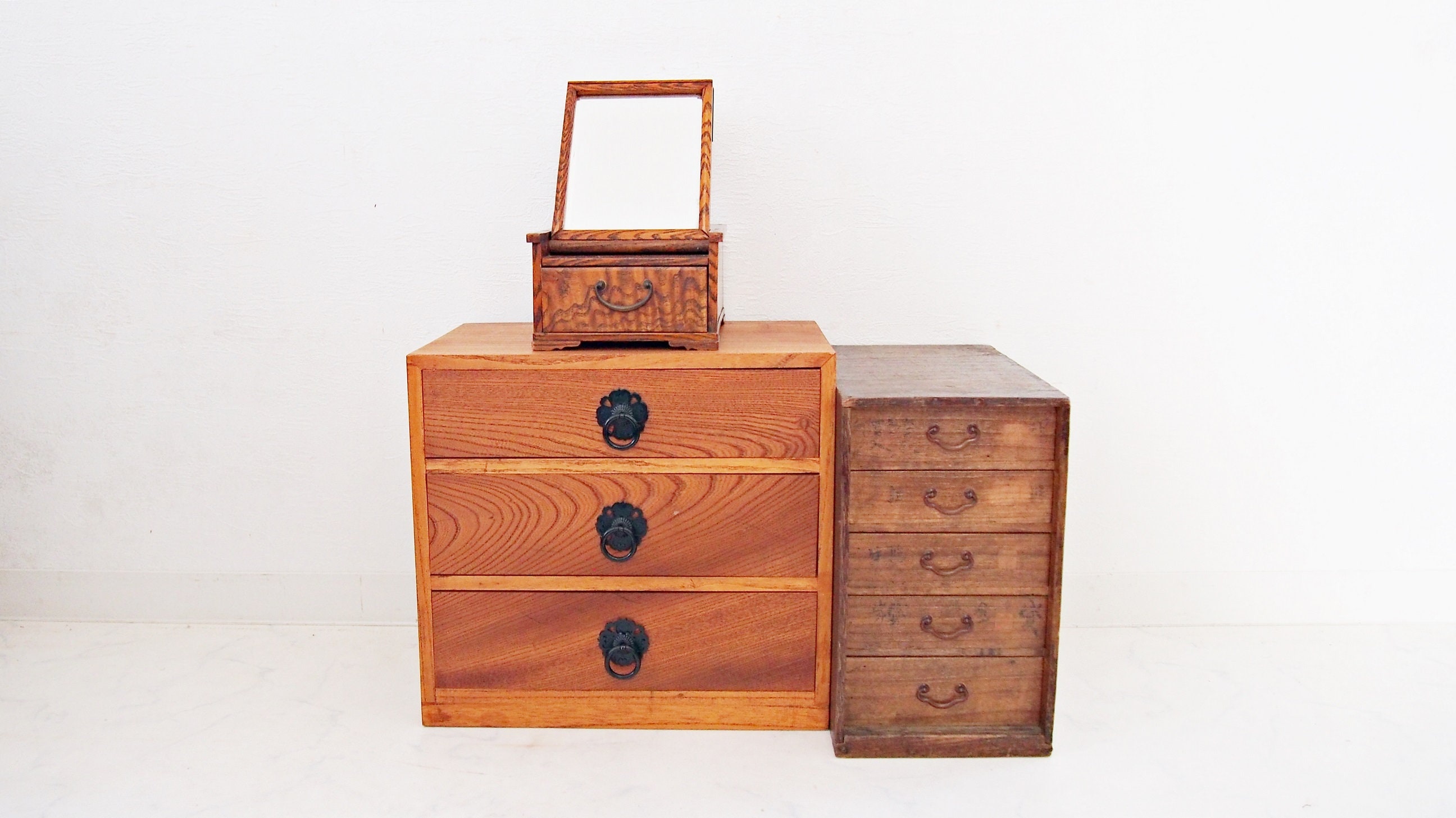 A Japanese Vintage Desktop Wood Chest With Natural Wood Grain - Etsy