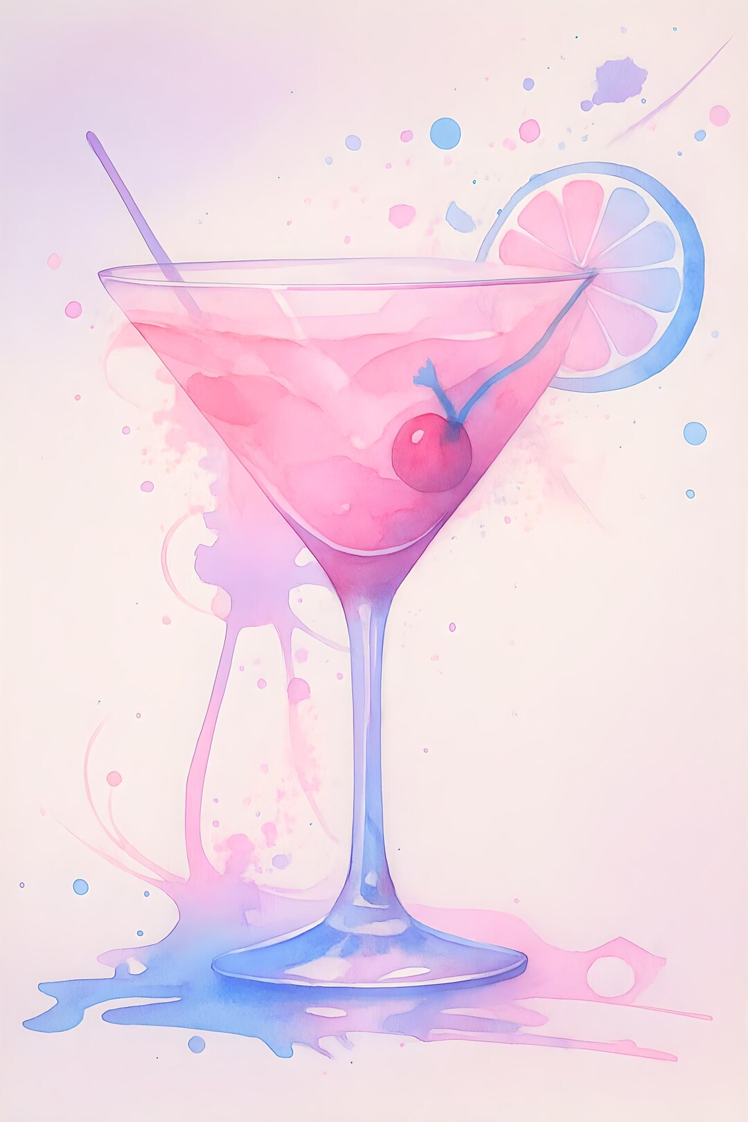 Cherry Cocktail Wall Art Print – Bold Pop Art Bar Decor, Neon Drink ...