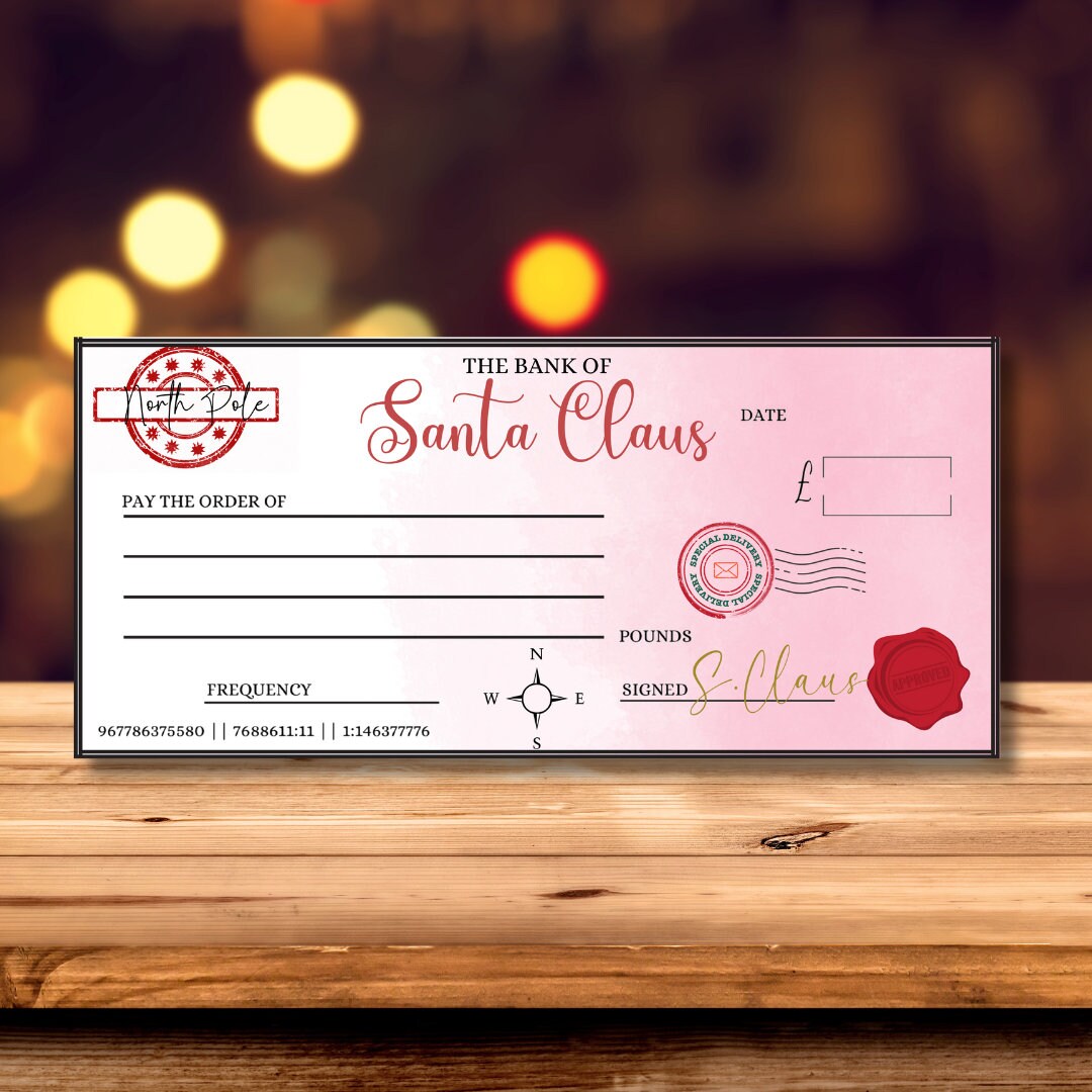 Instant Download Printable Cheque From Santa Claus Last - Etsy UK
