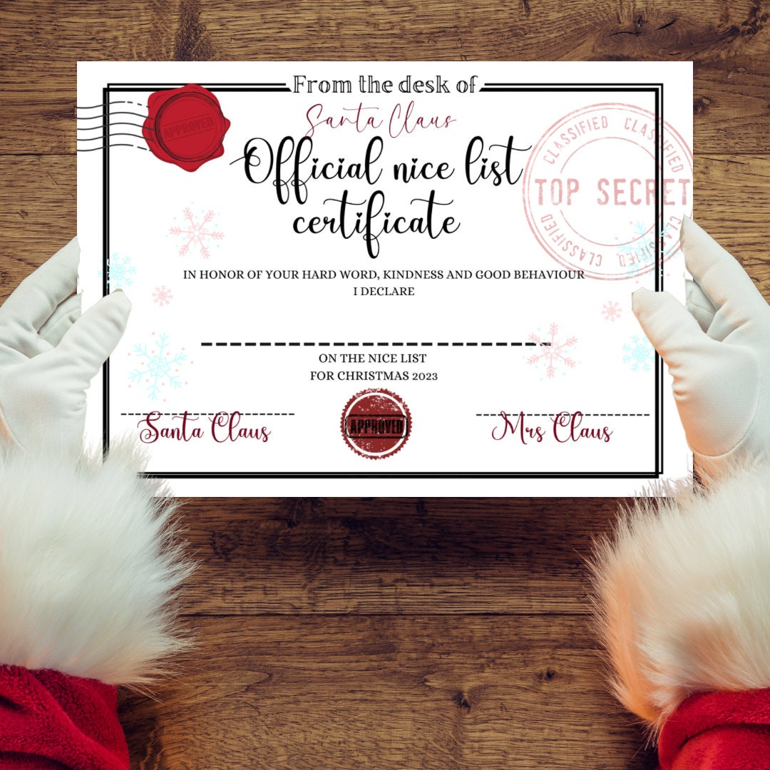 Official Letter From Santa Claus Nice List Certificate North - Etsy