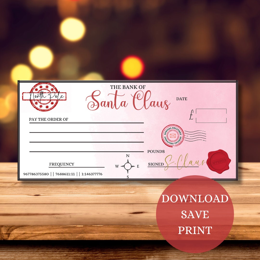 Instant Download Printable Cheque From Santa Claus Last - Etsy UK