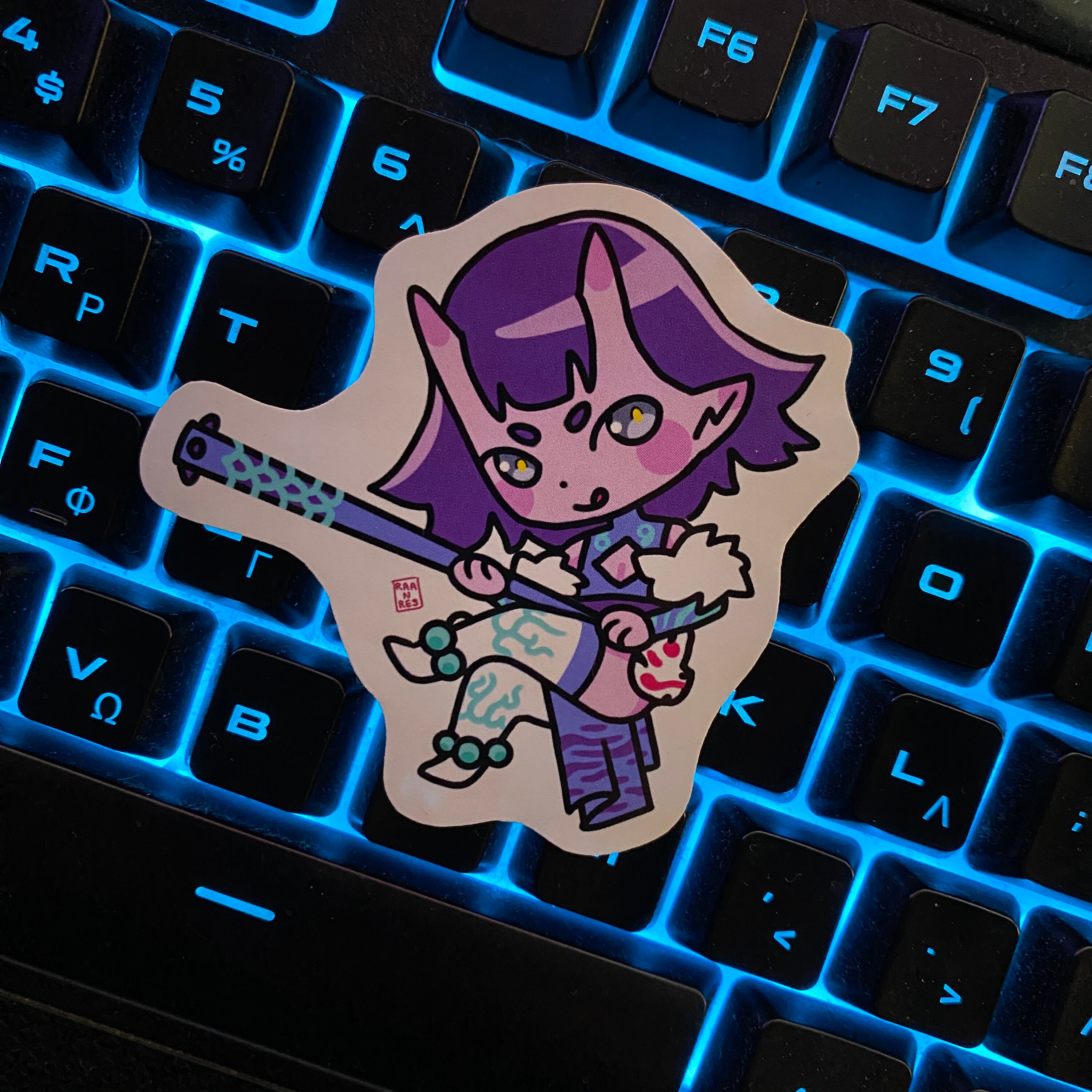 Oni Gloss Sticker Japanese Oni Cute Chibi Yokai Vtuber - Etsy