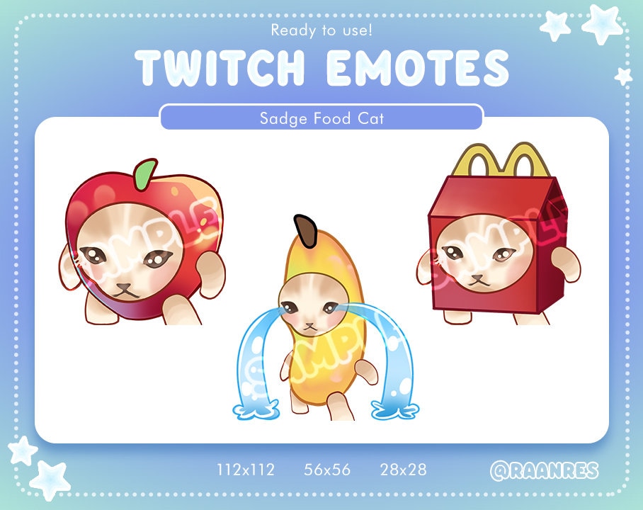 Twitch Sub Emotes Sadge Food Cats | Cute Apple Love| Banana Cry| Mac ...