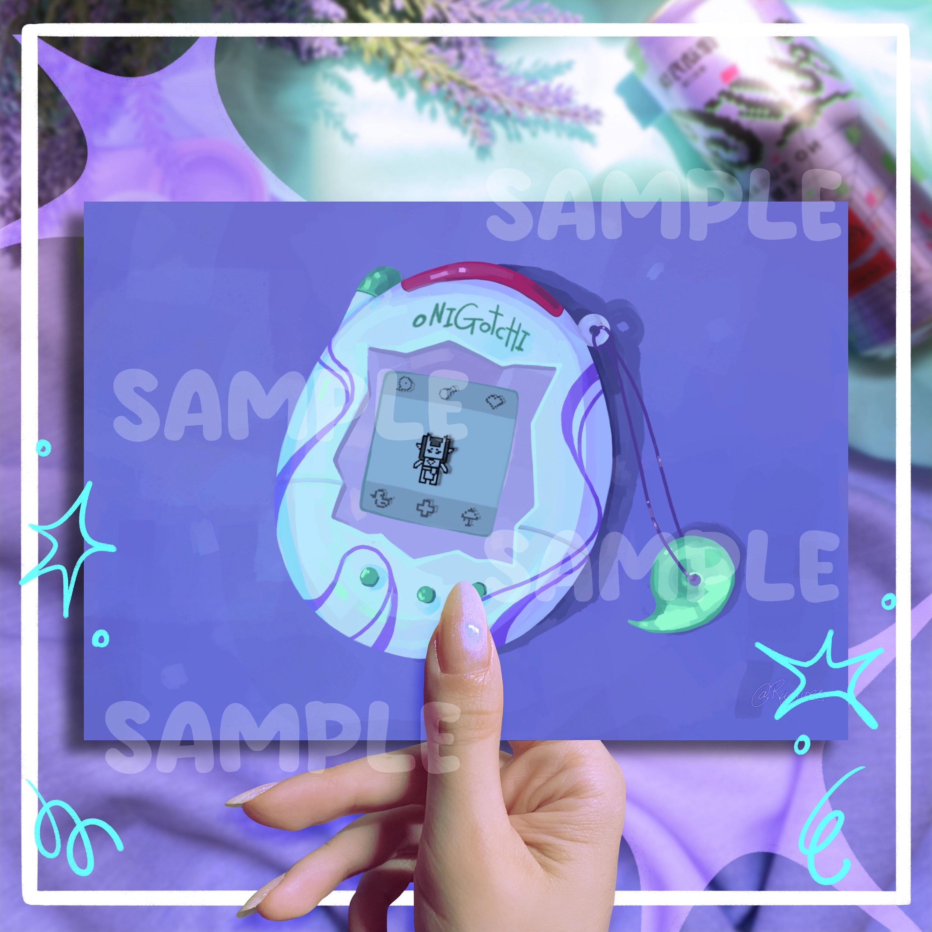 Onigotchi Cute Oni Demon X Tamagotchi Pet Nostalgia Retro Art Print ...