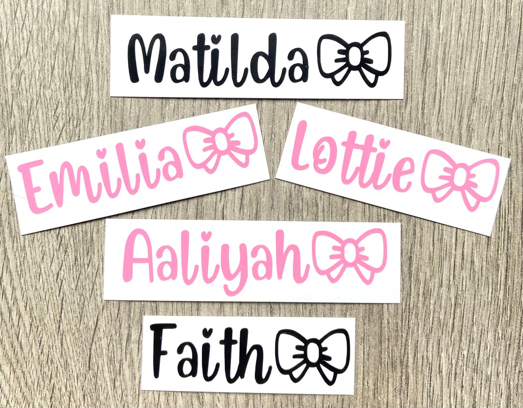 PERSONALISED Custom Bow Vinyl Name Label Sticker Lunchbox Bottle Glass ...