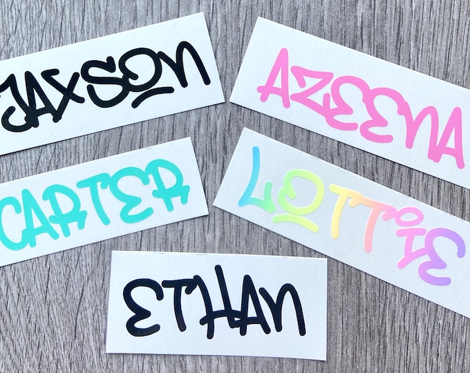 PERSONALISED Graffiti Custom Vinyl Name Label Sticker Lunchbox Bottle ...