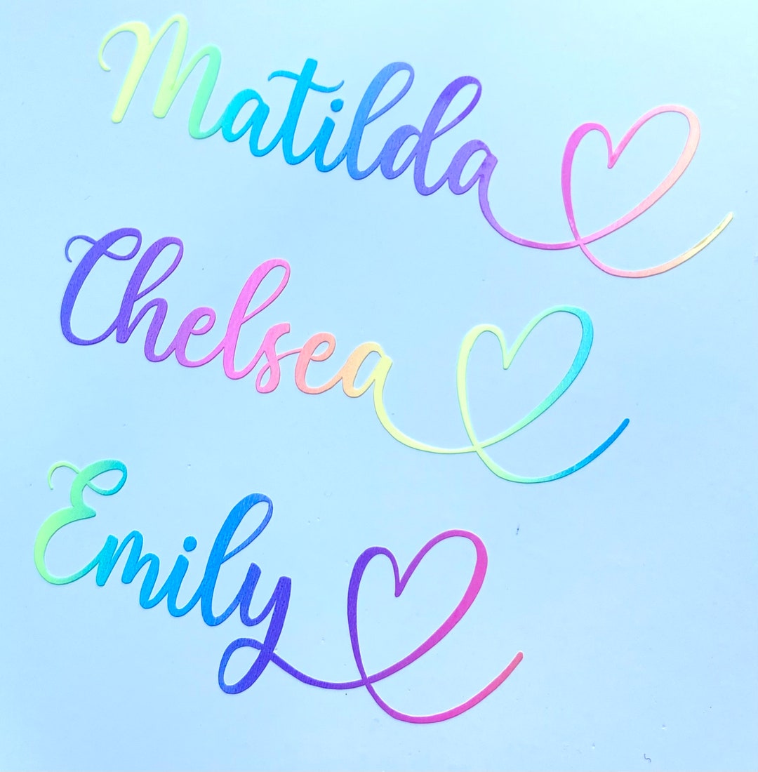 PERSONALISED Custom RAINBOW Vinyl Heart Name Label Sticker Lunchbox ...