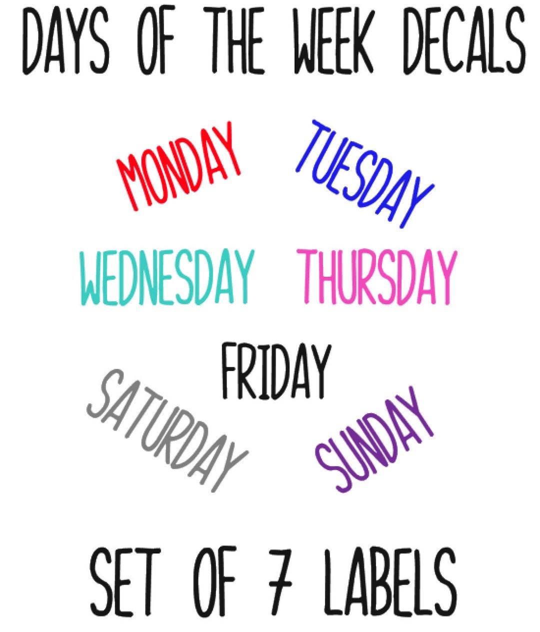 Full Set of 7 Days of the Week Vinyl Decal Labels School Uni Organise ...