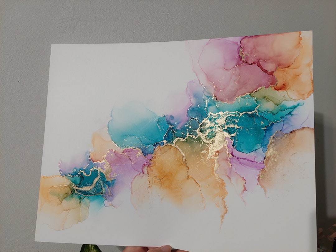 Original Abstract Art Painting candy Cloud, Alcohol Inks 11x14. Modern ...