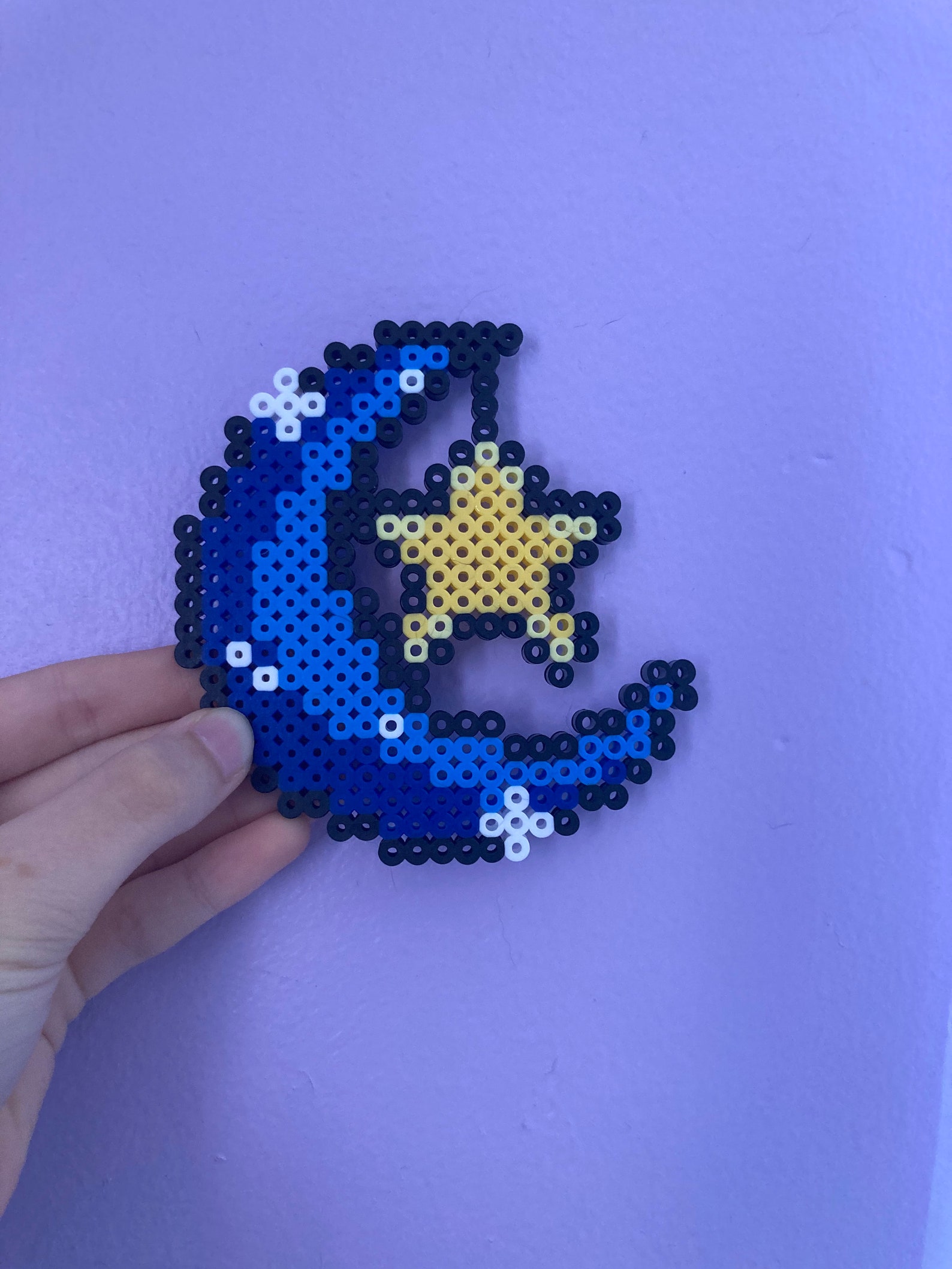 Moon and Star Perler Bead Blue and Yellow Adorable - Etsy