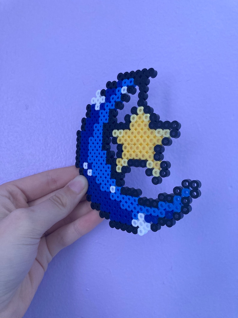 Moon and Star Perler Bead Blue and Yellow Adorable - Etsy