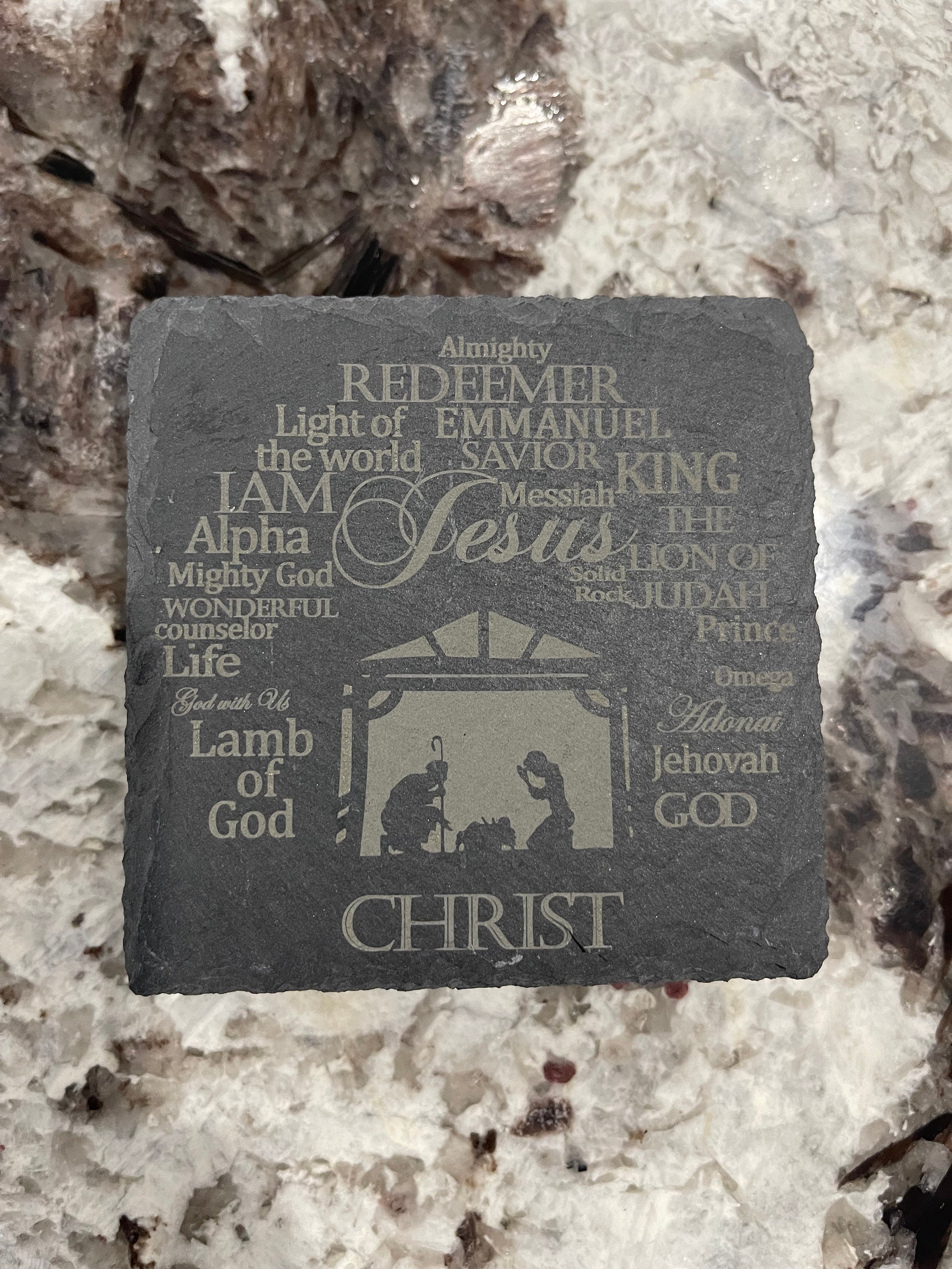 Rustic Slate Coaster - Names of Christ - Set of 4 Great Faith Gift Rustic Slate Coaster - Names of Christ - Set of 4 Great Faith Gift