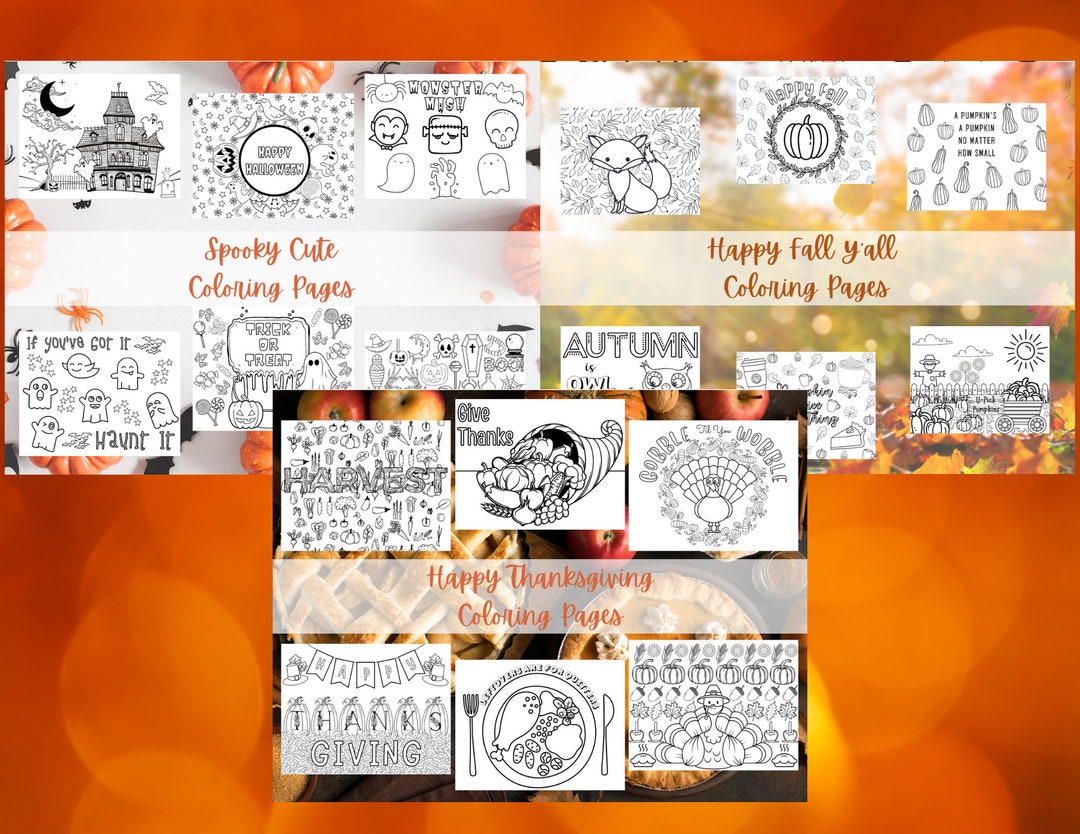 Autumn Coloring Pages Bundle - Etsy