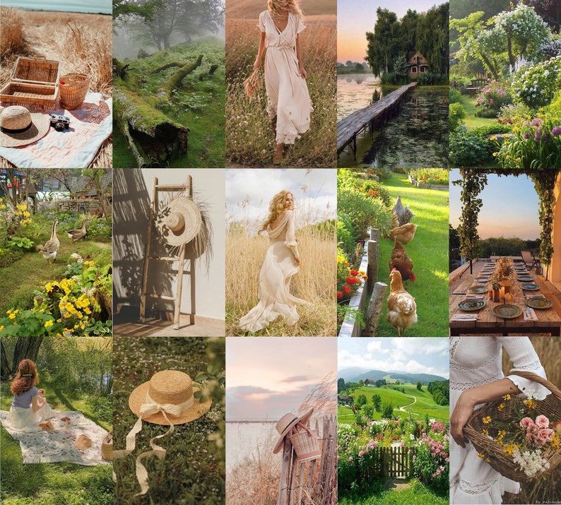Cottagecore Aesthetic Wall Collage Kit 60pcs Instant Download Wall