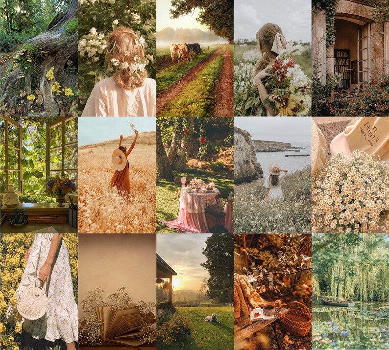 Cottagecore Aesthetic Wall Collage Kit 60pcs Instant Download Wall