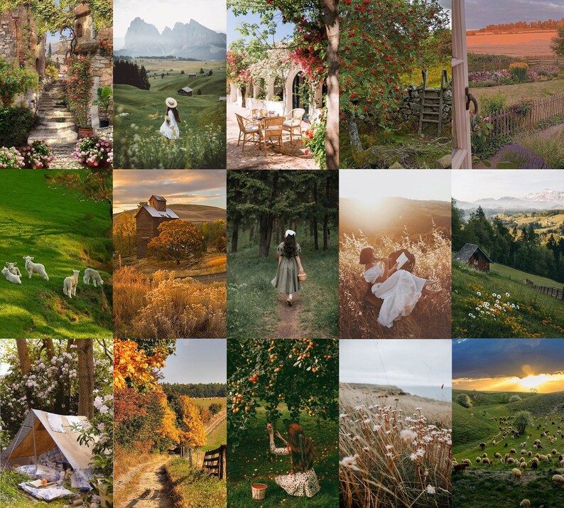 Cottagecore Aesthetic Wall Collage Kit 60pcs Instant Download Wall