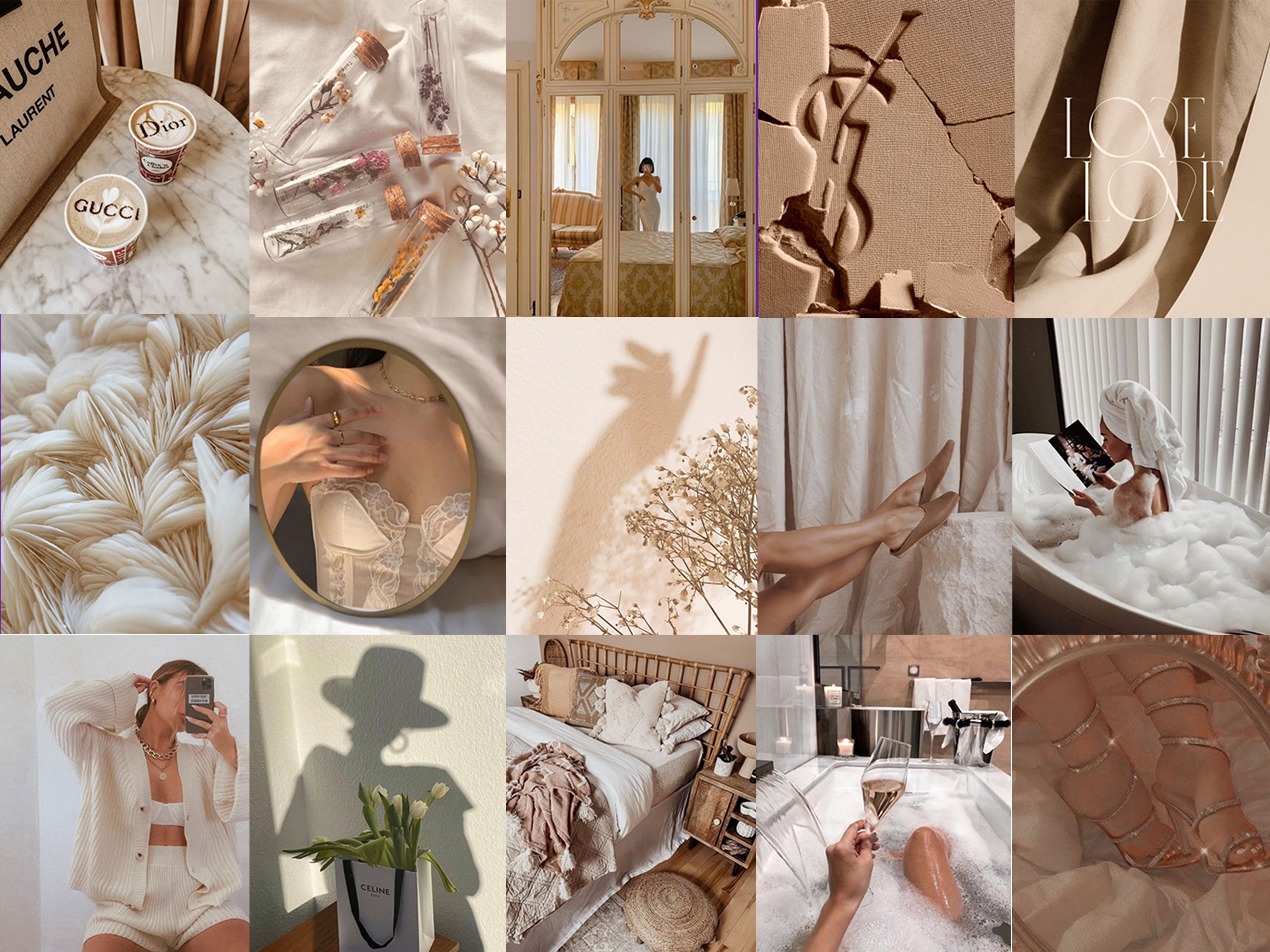 Boujee Boho Light Beige Aesthetic Wall Collage Kit 60pcs Etsy