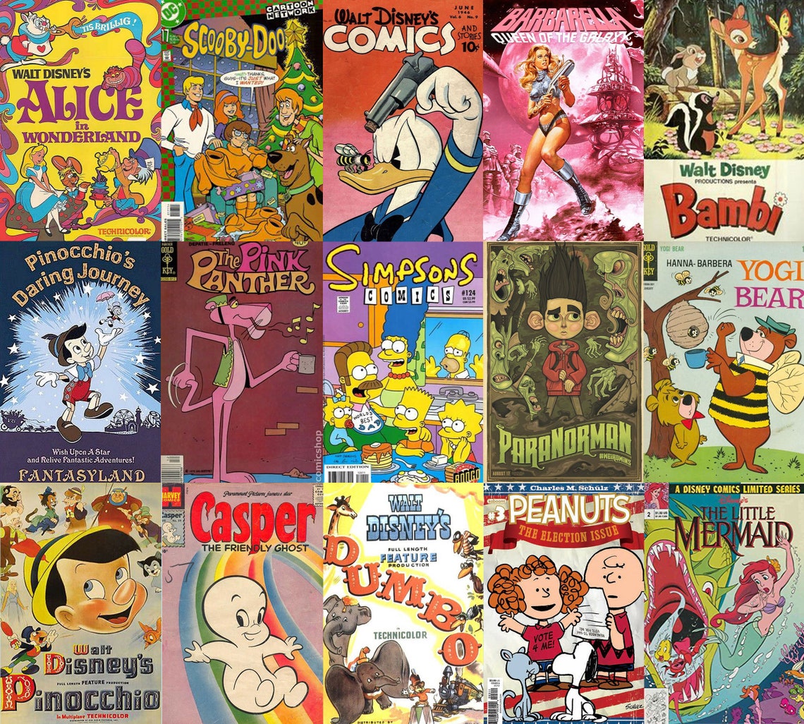 Retro Vintage Cartoon Poster Wall Collage Kit 60pcs Instant | Etsy