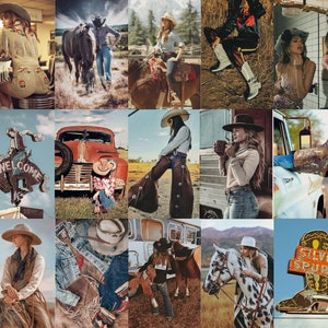Vintage Western Style Cow Girls Wall Collage Kit 60pcs, Instant ...