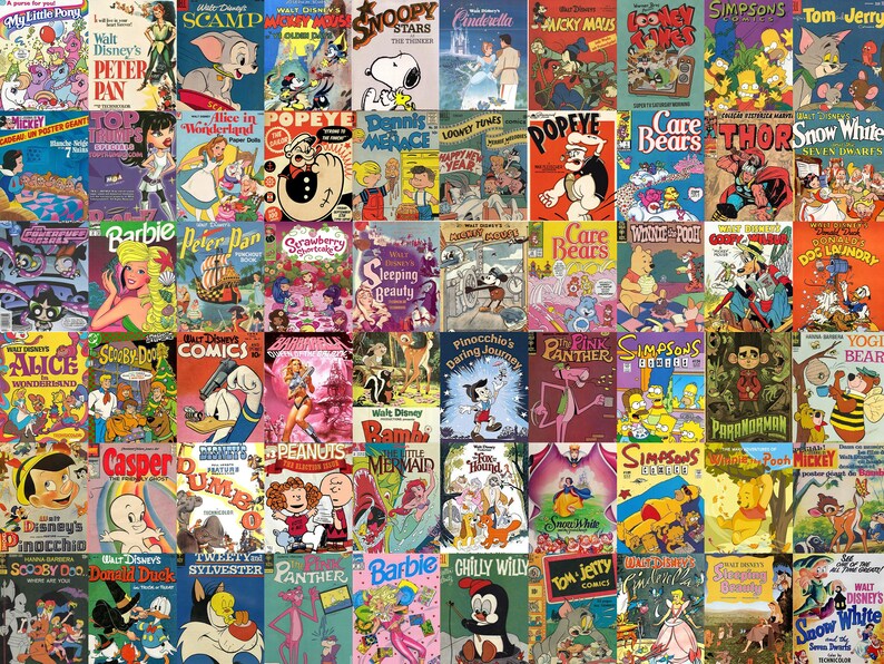 Retro Vintage Cartoon Poster Wall Collage Kit 60pcs Instant | Etsy