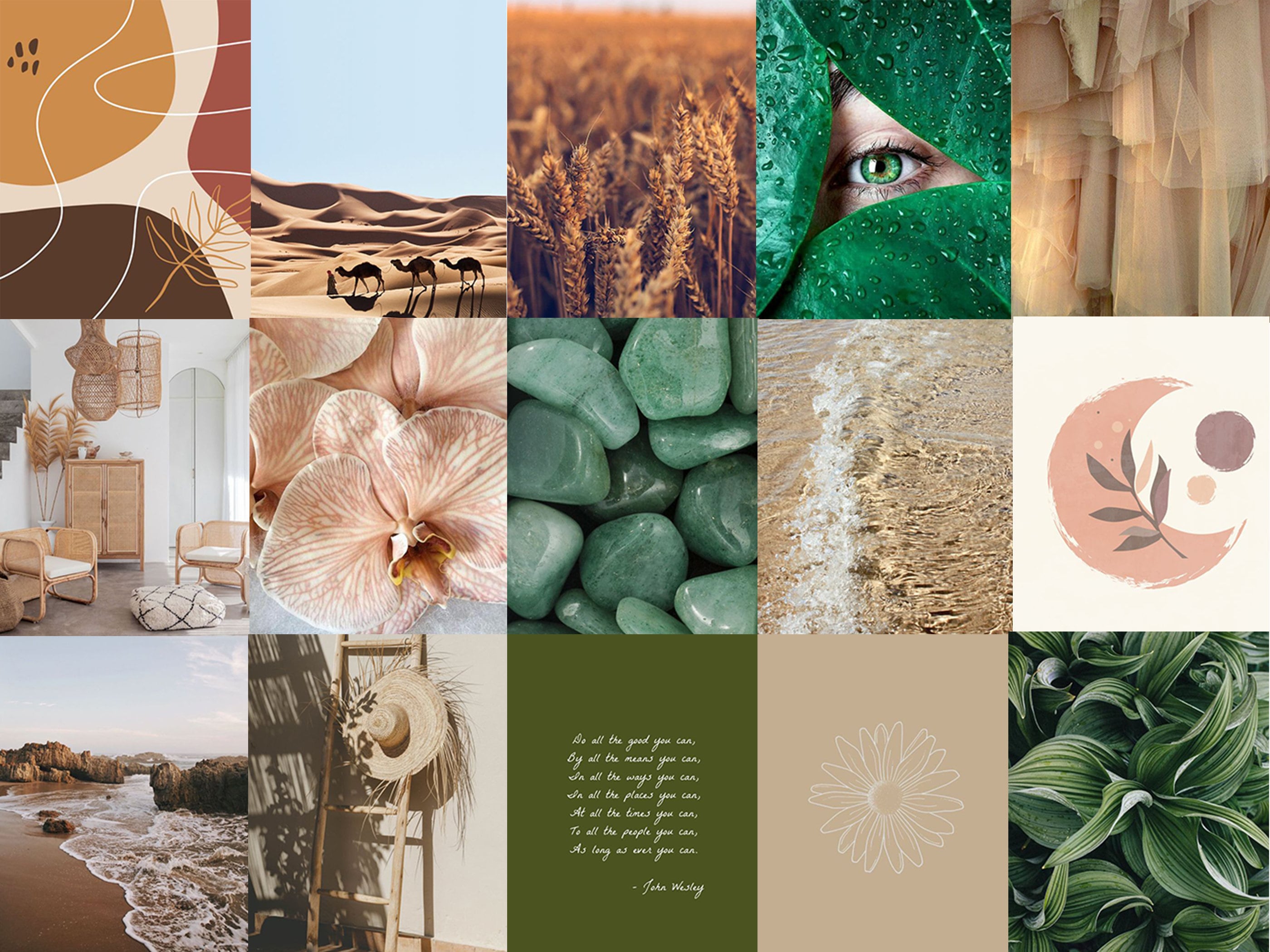 Boujee Boho Beige and Nature Aesthetic Wall Collage Kit 60pcs, Instant ...